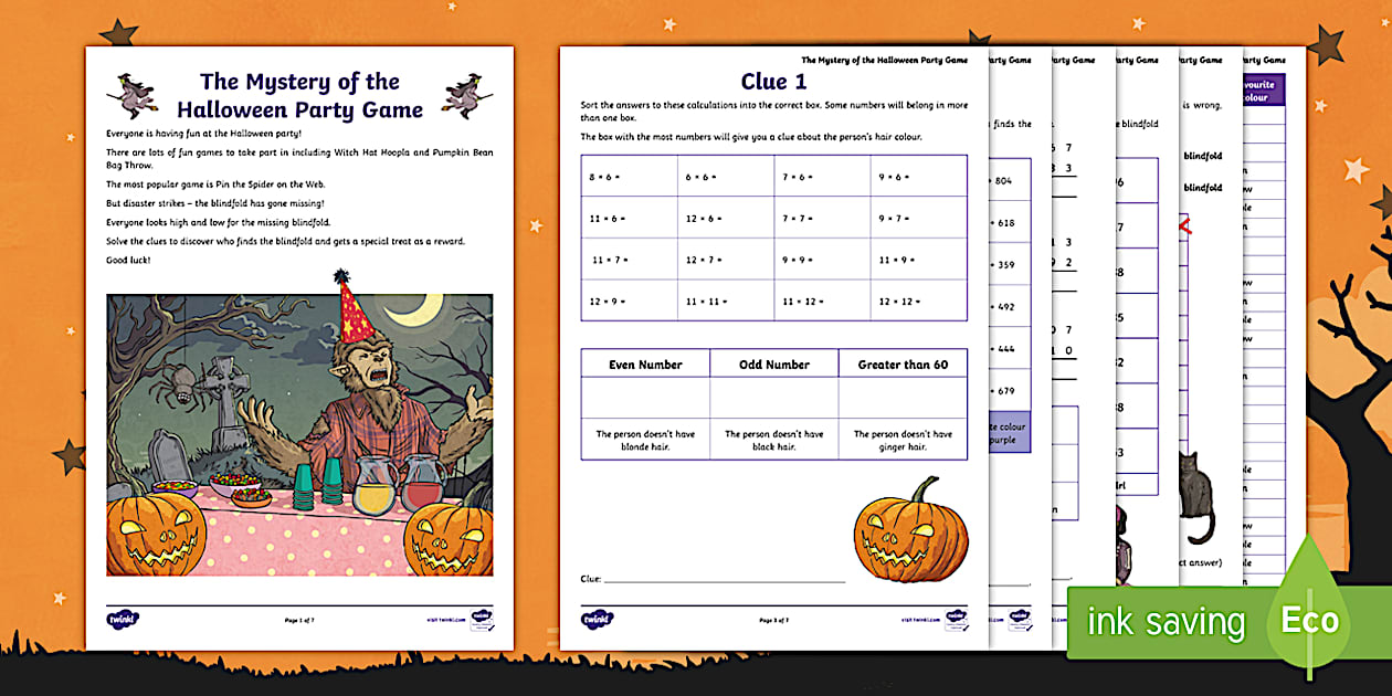 The Mystery of the Halloween Party - Maths Mystery Activity