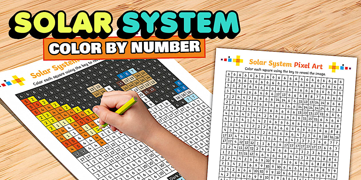 Solar System Pixel Art Color by Number Worksheet - Twinkl