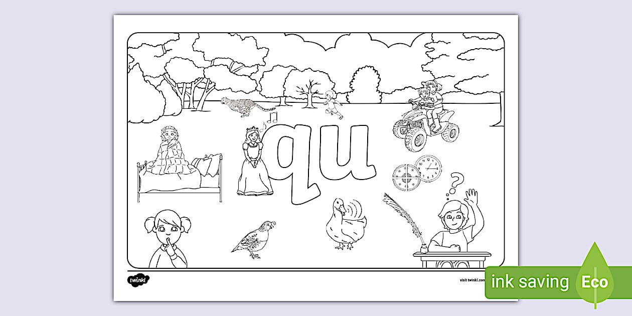 'Qu' Sound Loaded Colouring Page (teacher made) - Twinkl