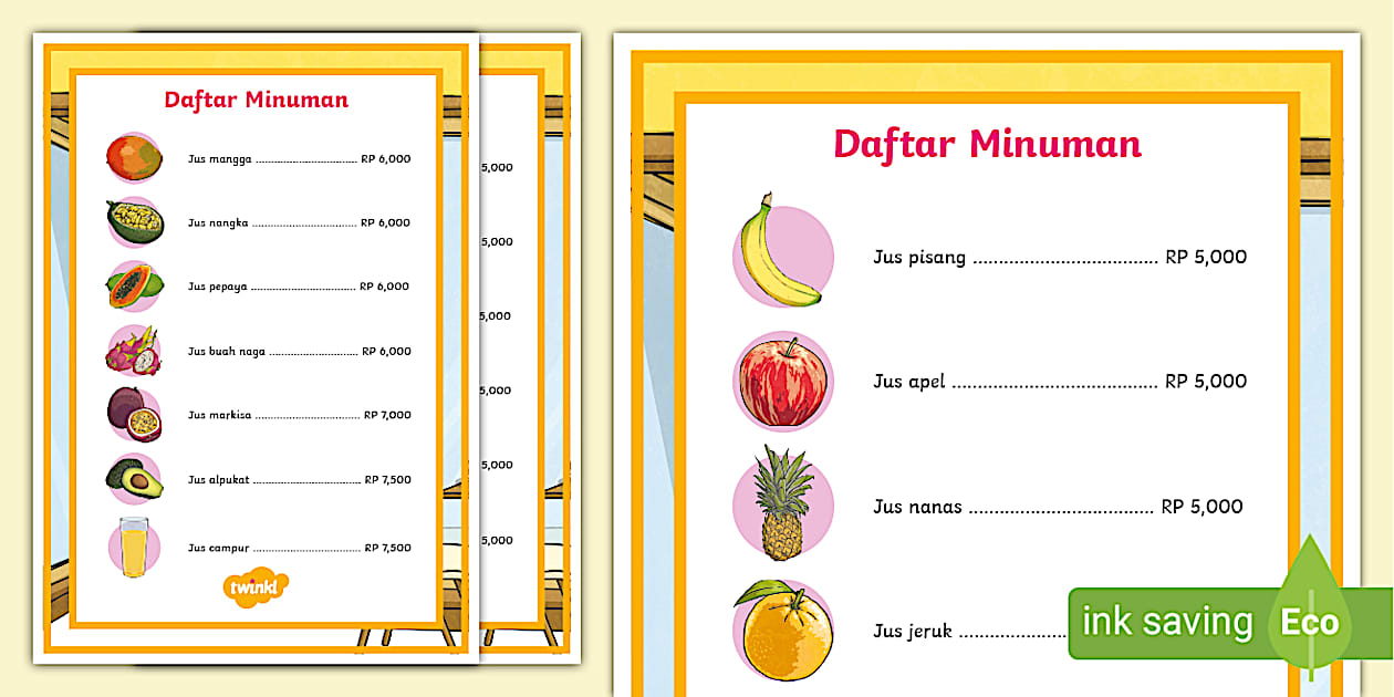 Indonesian Fruit Juice Drinks Menu (teacher made) - Twinkl