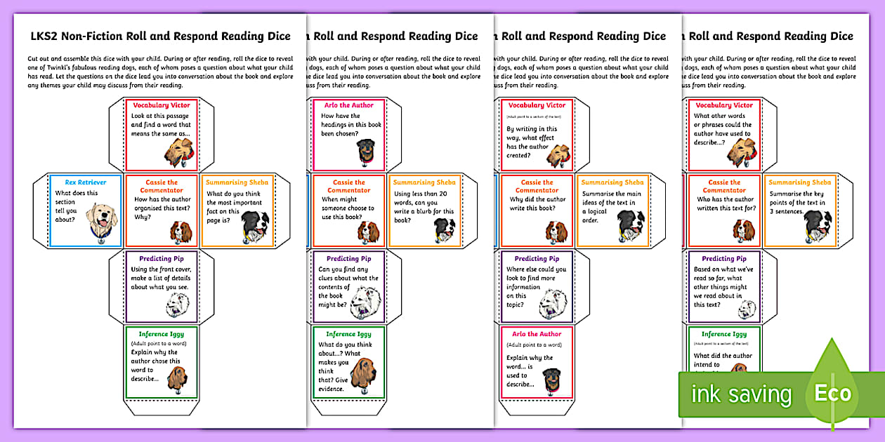 LKS2 Roll and Respond Reading Dice Nets - LKS2 Roll and Respond Reading ...