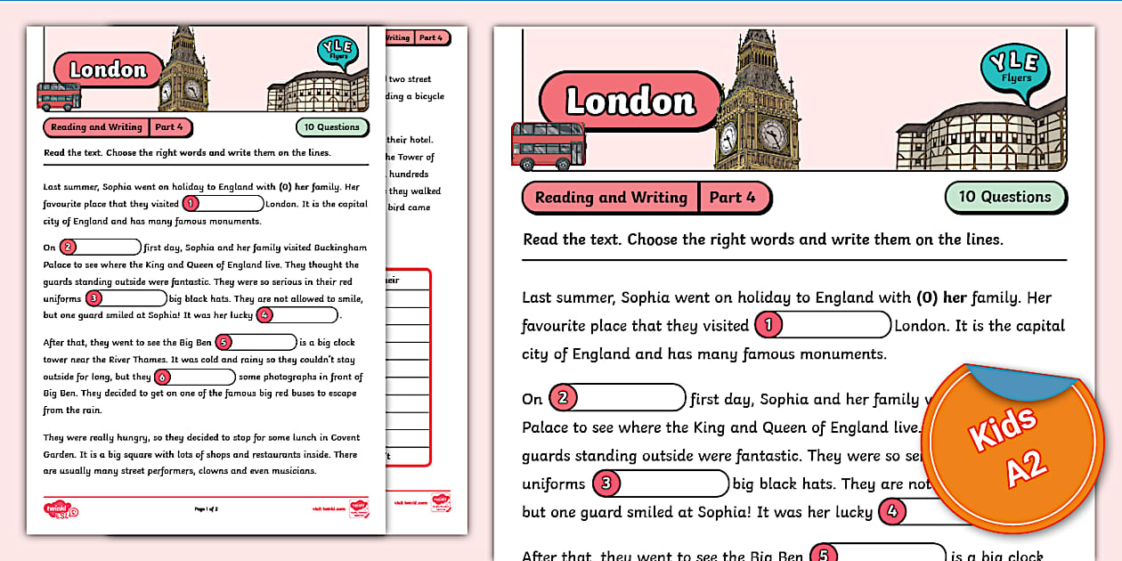 YLE Flyers Reading and Writing - Part 4 - Twinkl