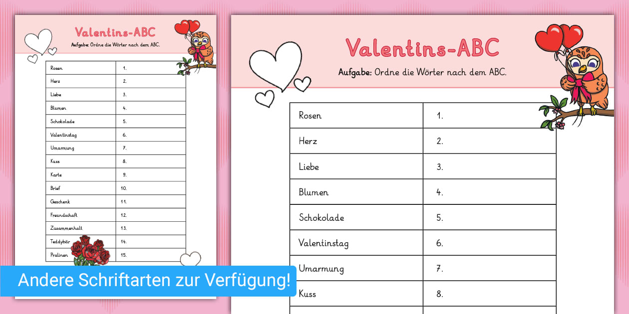 Valentins-ABC - Arbeitsblatt (teacher made) - Twinkl
