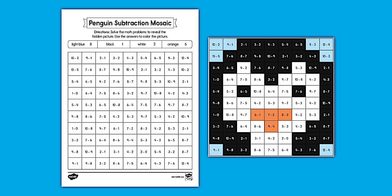 Kindergarten Penguin Subtraction Mosaic (teacher made)