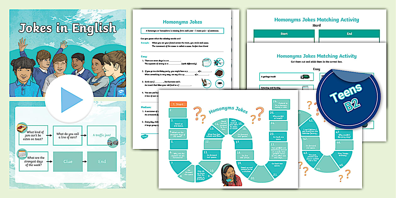 ESL Jokes and Puns Board Game and PowerPoint (teacher made)