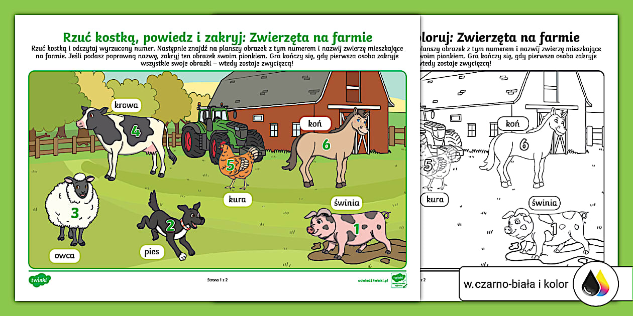 Zwierzęta na farmie | Gra planszowa (teacher made) - Twinkl