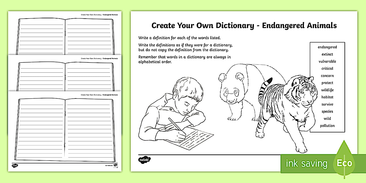 Endangered Animals Key Vocabulary Create Your Own Dictionary