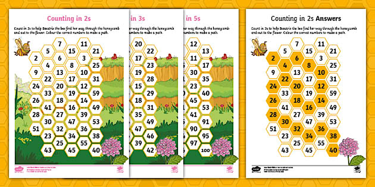 👉 Counting in 2s, 3s and 5s Honeybee Maze Activity Sheets