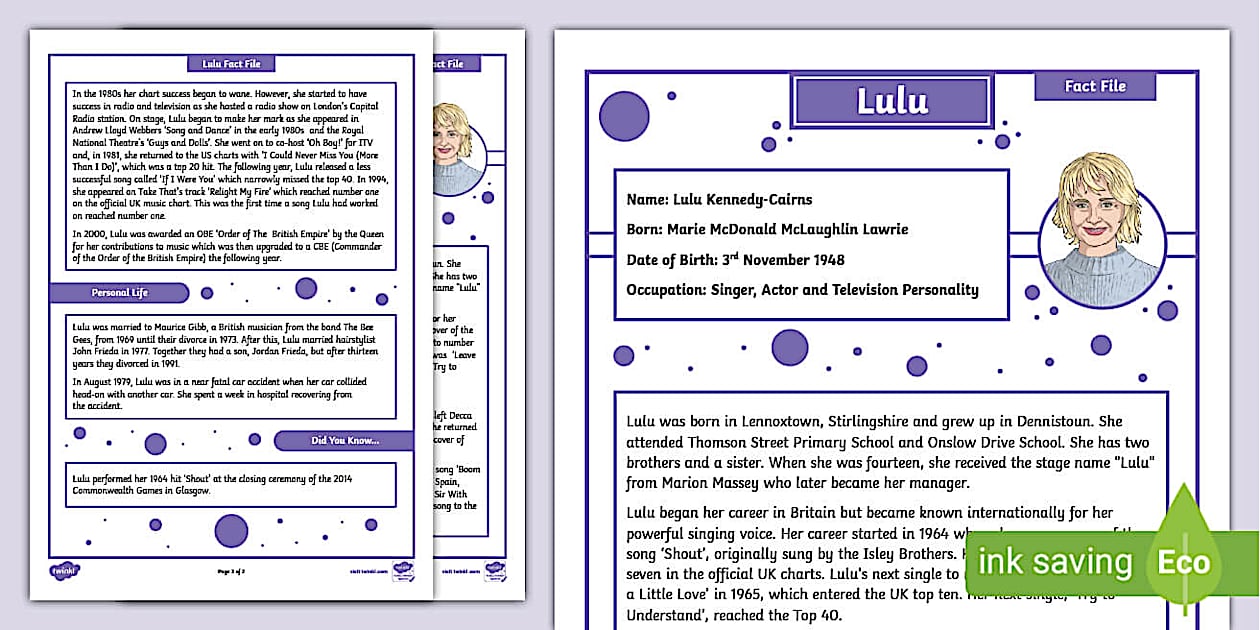 Lulu Fact File Teacher Made Twinkl