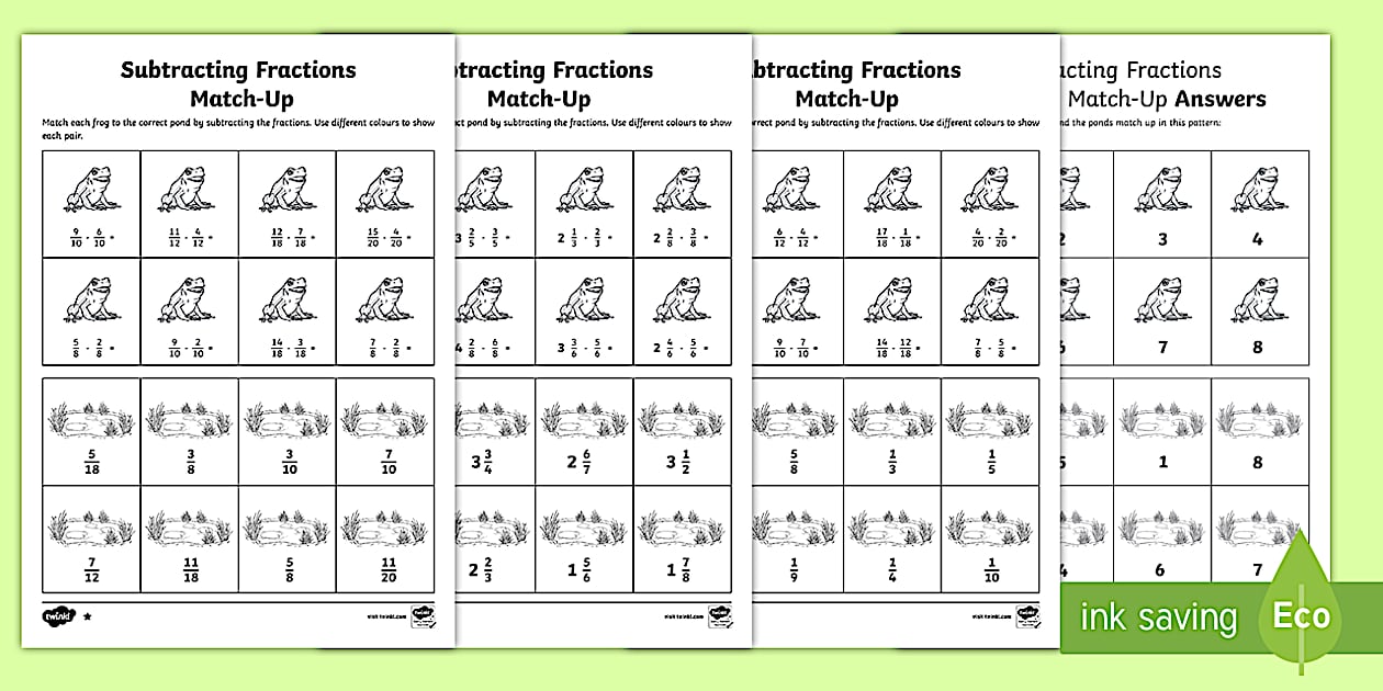 Subtracting Fractions for Kids Worksheets - Twinkl