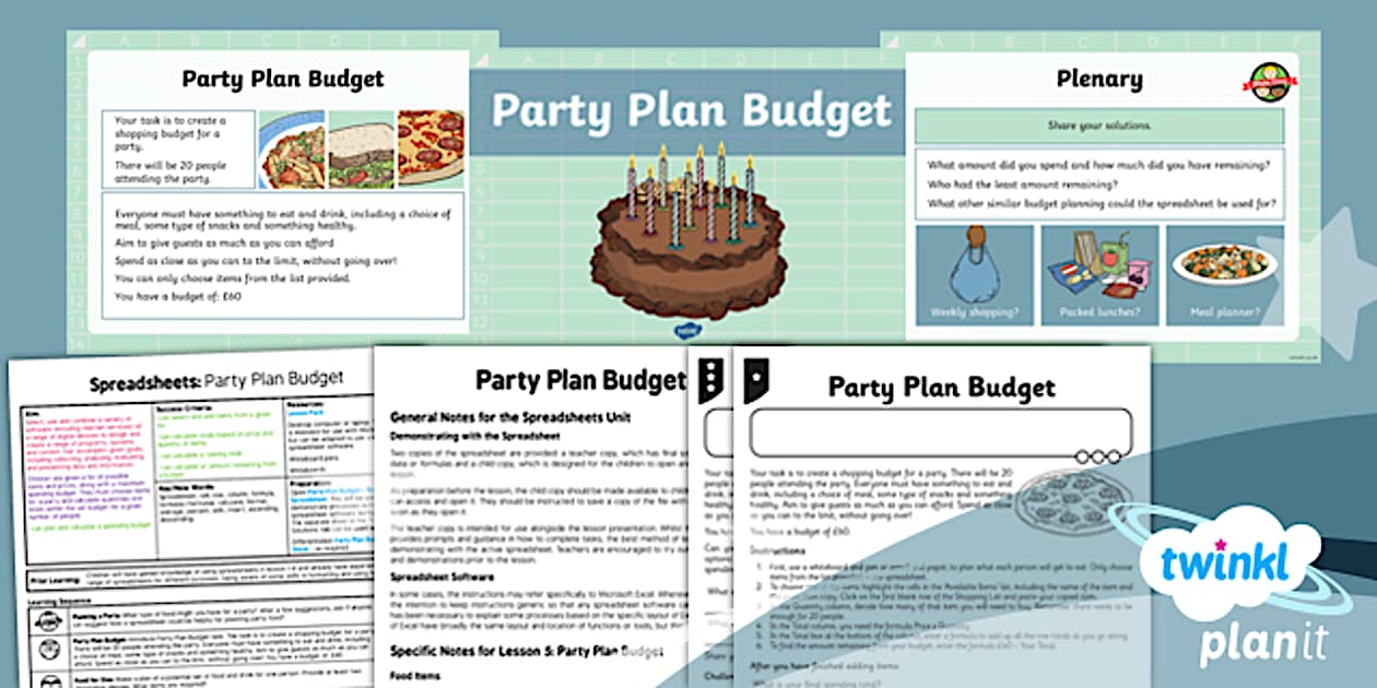 Computing: Excel Spreadsheets: Party Plan Budget Year 6