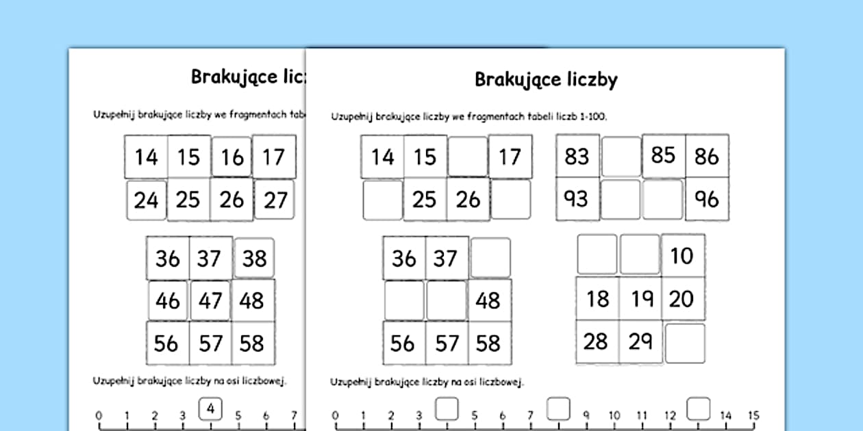Arkusz Brakujące liczby po polsku, worksheet (teacher made)