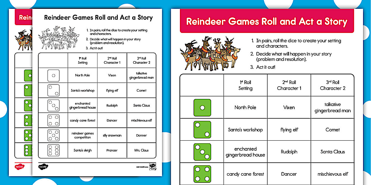 Reindeer Games Dramatic Play Worksheet | Roll and Act a Story