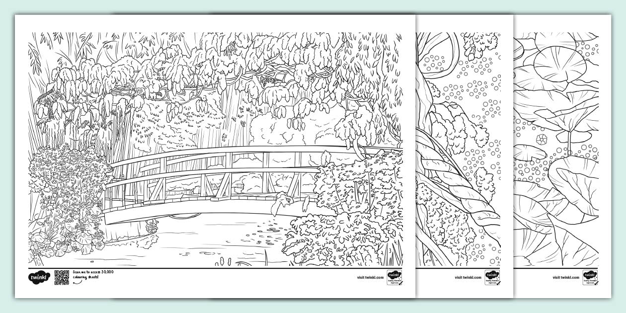 Monet Artwork Colouring Pages - Famous Artists - Twinkl
