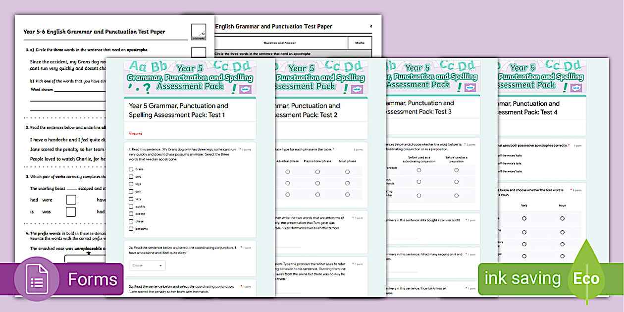 Year 5-6 Grammar and Punctuation Assessment Pack - Twinkl