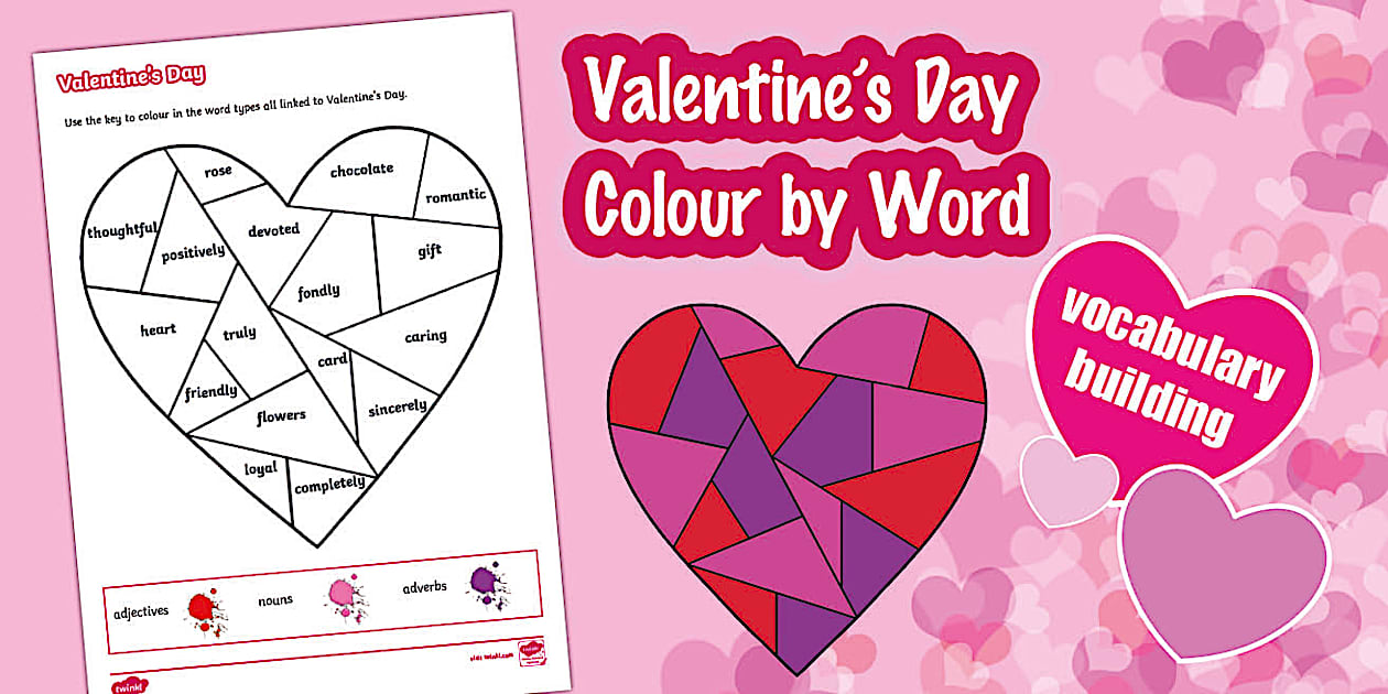 Valentine’s Day Colour by Word Activity Sheet