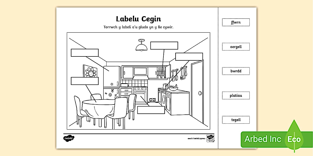 Gweithgaredd Labelu Cegin (teacher made) - Twinkl