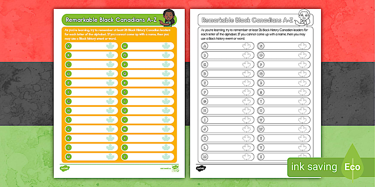 Remarkable Black Canadians A-Z Activity Sheets (Primary)