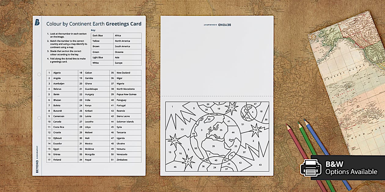 KS3 Colour by Continent Earth Greetings Card | Geography