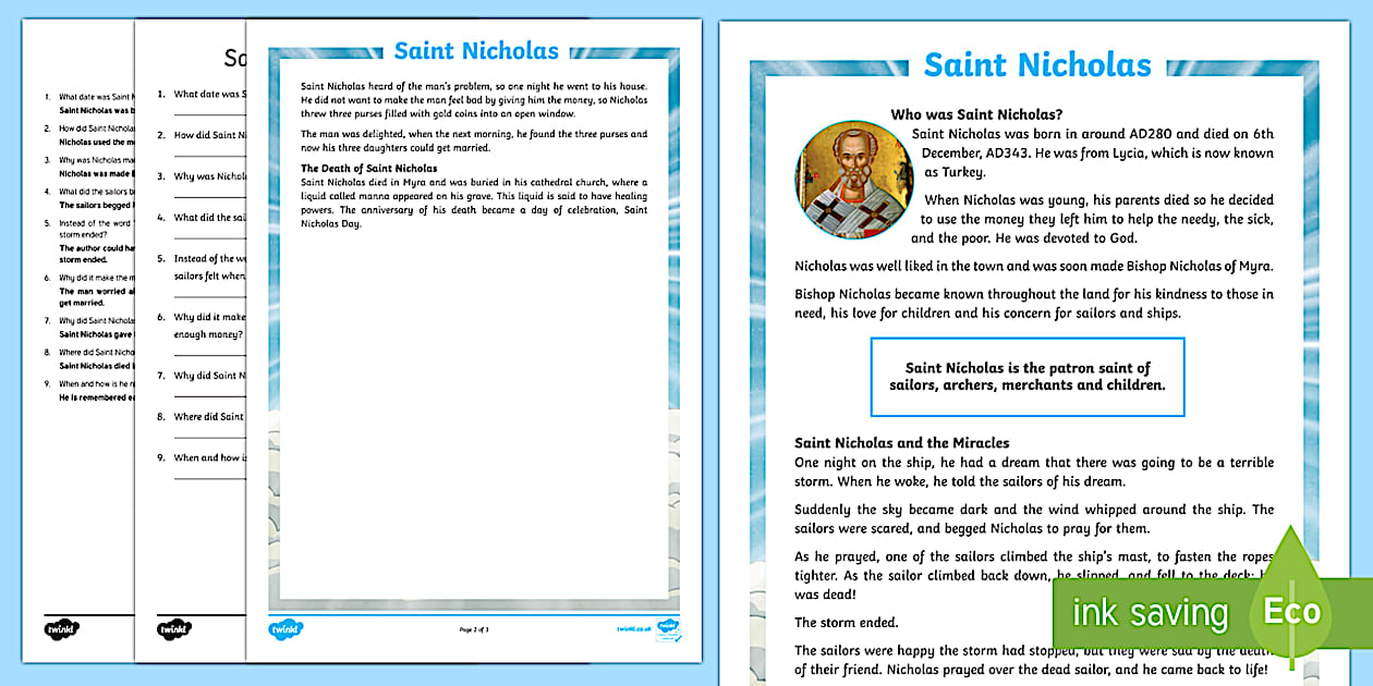 Saint Nicholas Information for Kids - Reading Comprehension