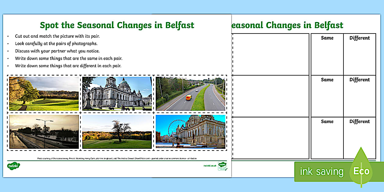 Spot the Seasonal Changes in Belfast Writing Worksheet / Worksheet