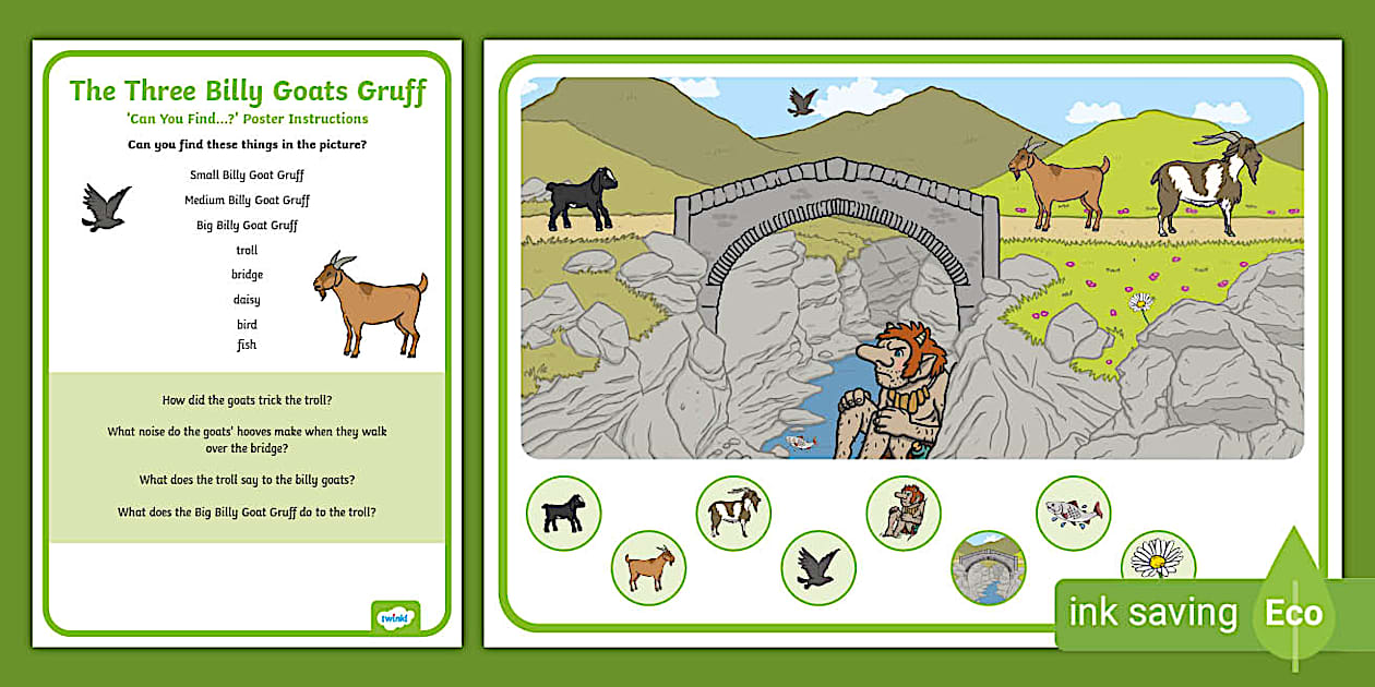 The Three Billy Goats Gruff Can you Find...? Poster and Prompt Card Pack
