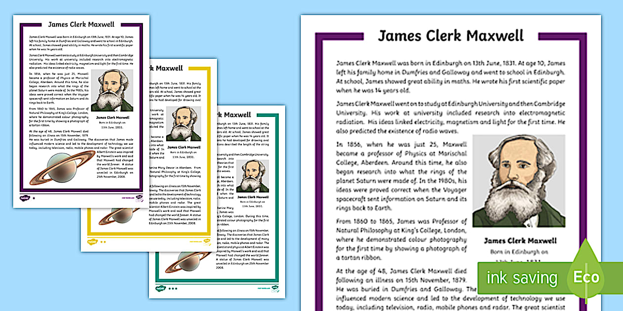Scottish Scientist James Clerk Maxwell Differentiated Fact File