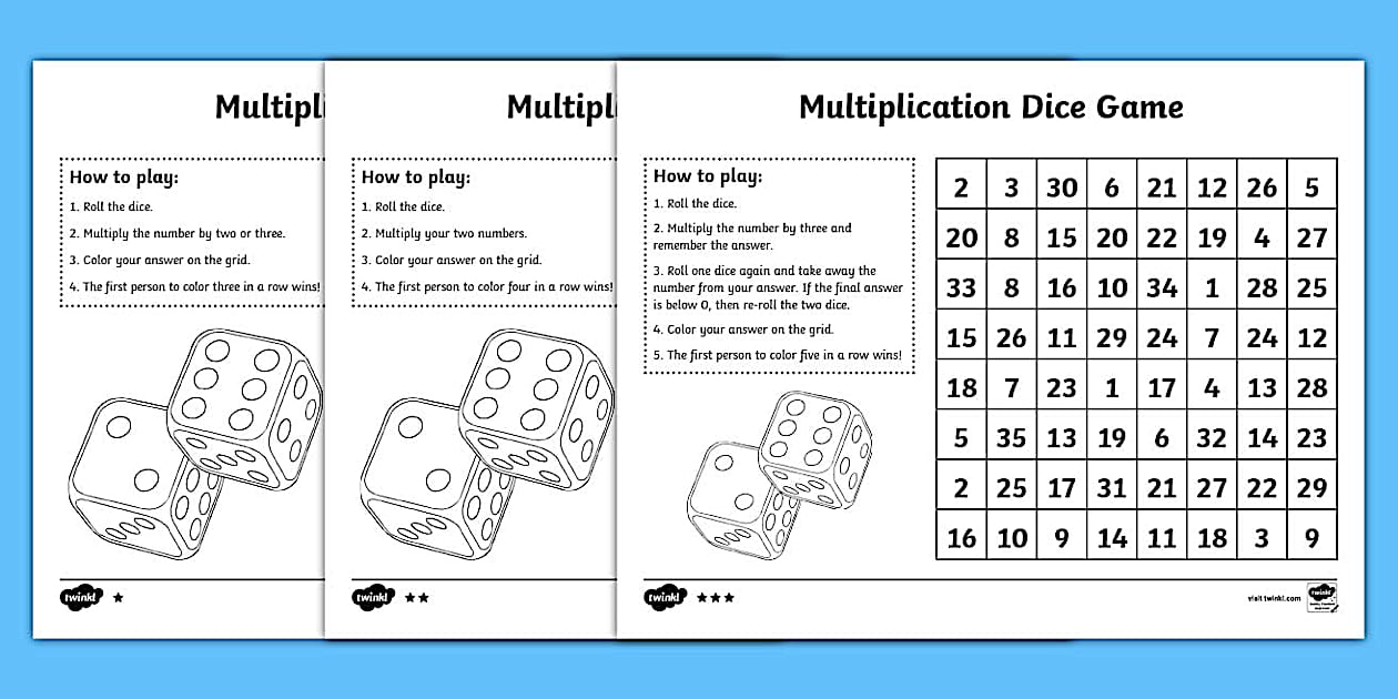 Multiplication Dice Bingo Game for Elementary Students - Twinkl