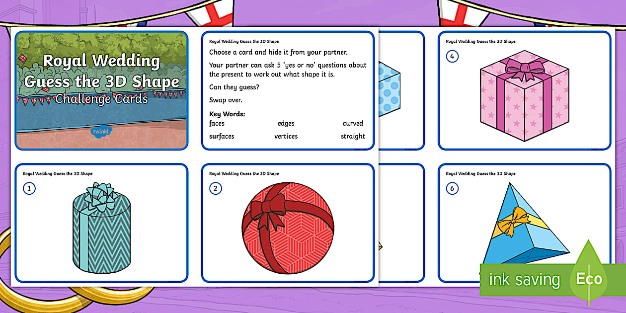 KS1 Royal Wedding Guess the Wedding Present 3D Shape Cards