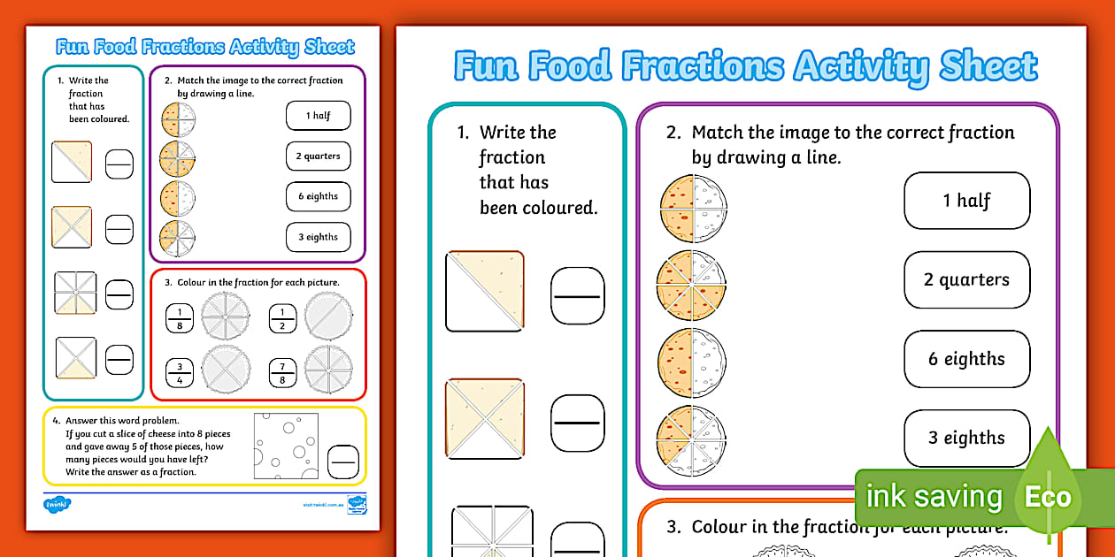 Fun Food Fractions Activity Sheet (teacher made) - Twinkl
