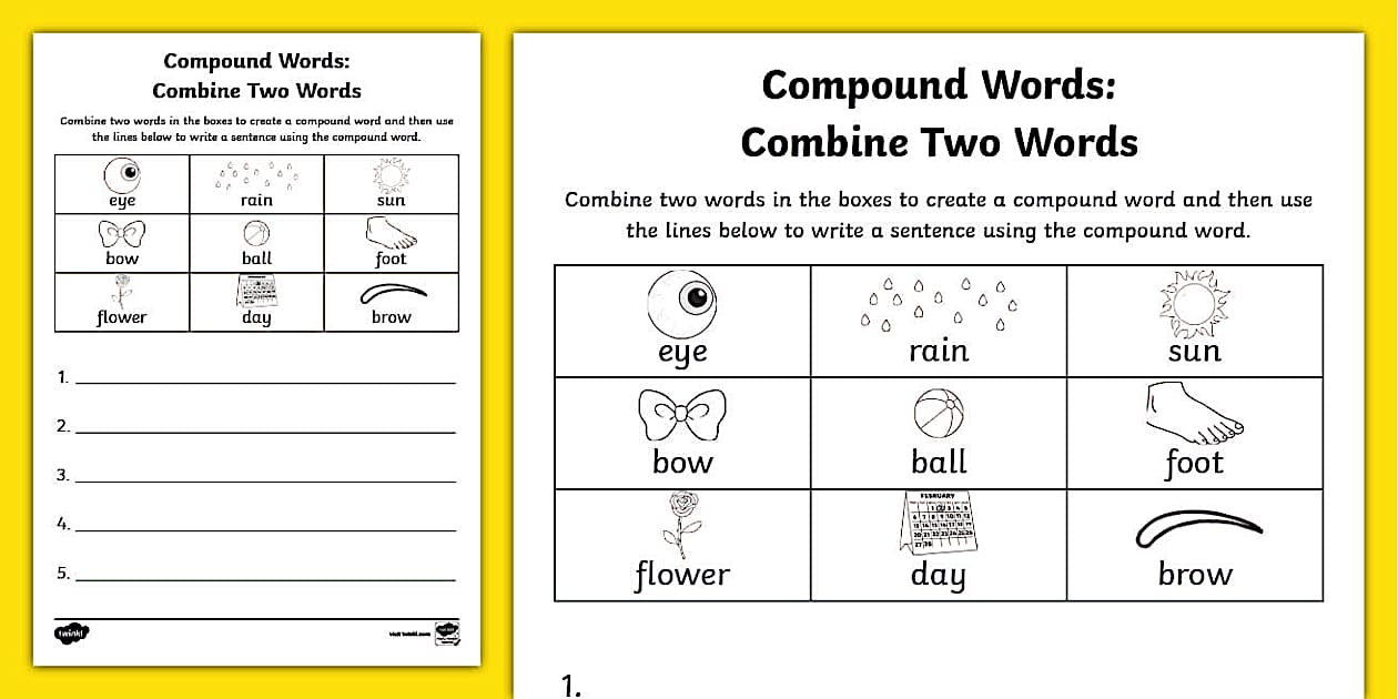 Compound Words: Combine Two Words Activity Sheet - Twinkl