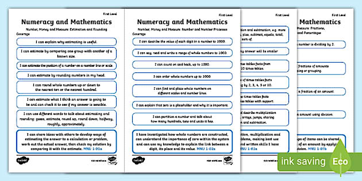 Editable CfE First Level Numeracy and Mathematics Child-Friendly Assessment