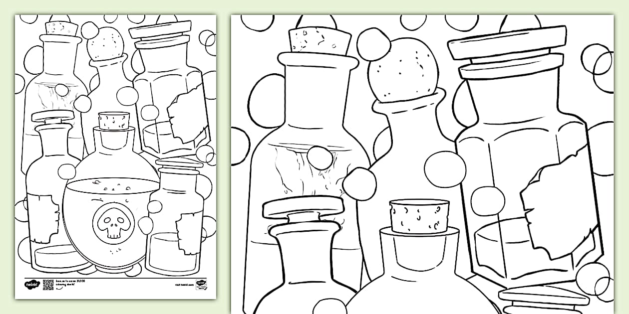 Potion Bottles Colouring Sheet (teacher made) - Twinkl