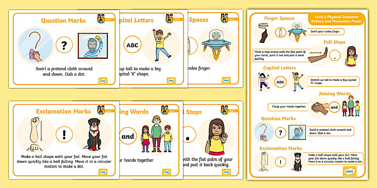 Level 5 Physical Grammar Action and Mnemonic Posters