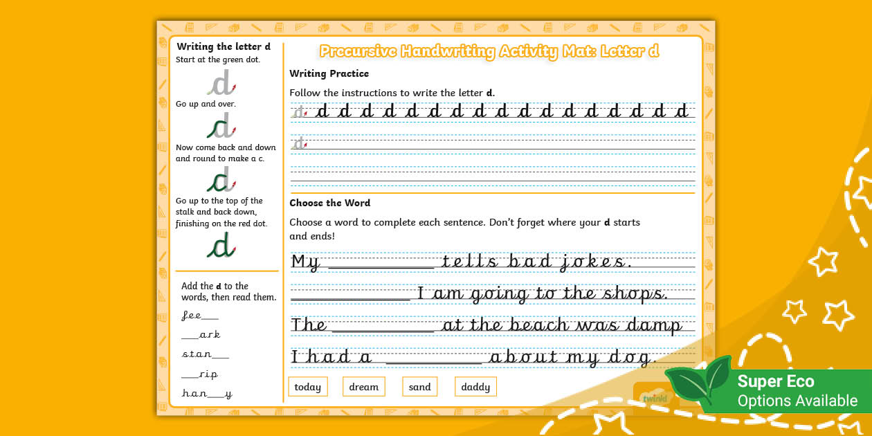 Letter D Precursive Handwriting Sheet | Letter Formation