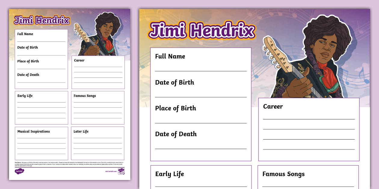 👉 Jimi Hendrix Fact File Template (teacher made) - Twinkl