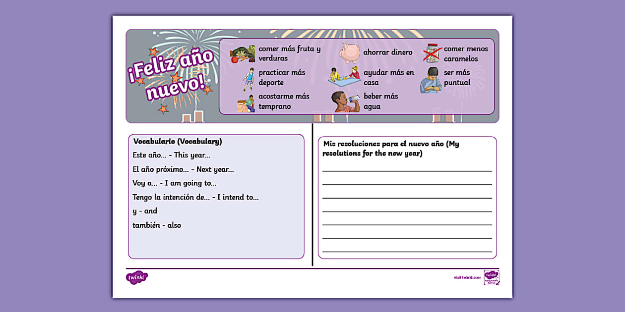 👉 Spanish: New Year Resolutions Writing Activity Sheet - KS2