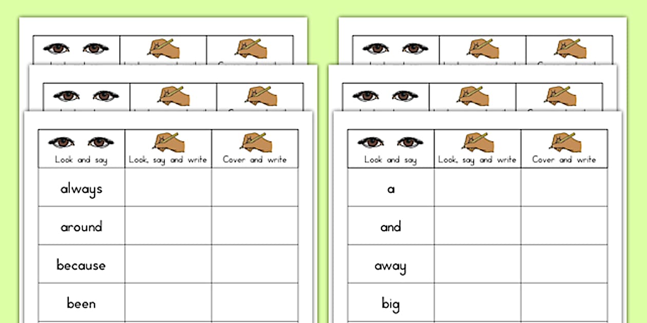 Dyslexic Dolch Words Look, Say, Cover, and Write Practice Worksheets