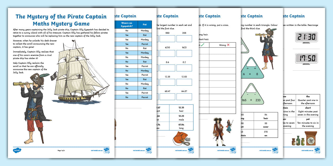 Year 4 The Mystery of the Pirate Captain Maths Mystery Game