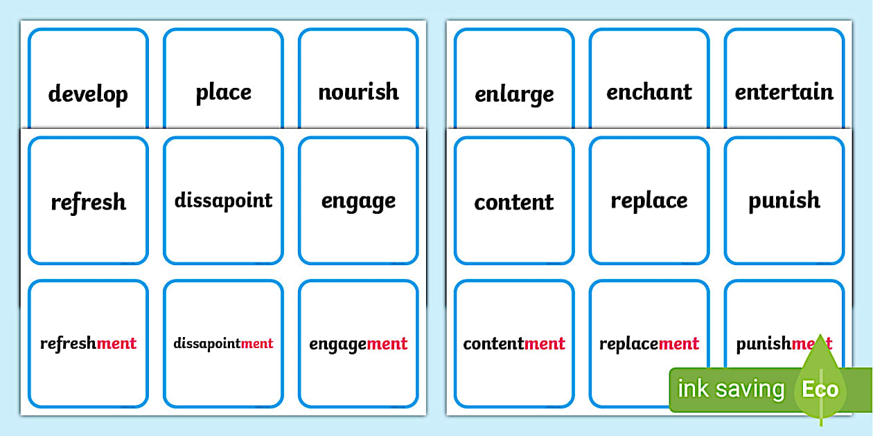 Suffix 'ment' Matching Card Game - KS1 - English Resources