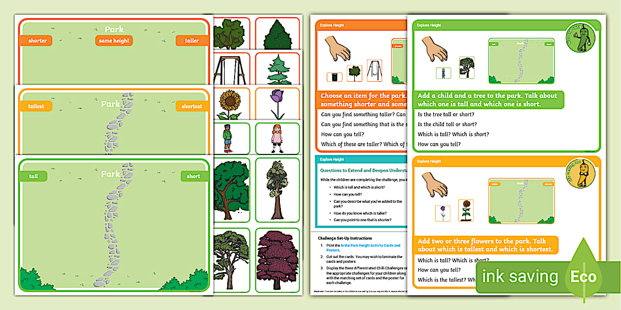 👉 EYFS Maths Explore Height Chilli Challenges: In the Park
