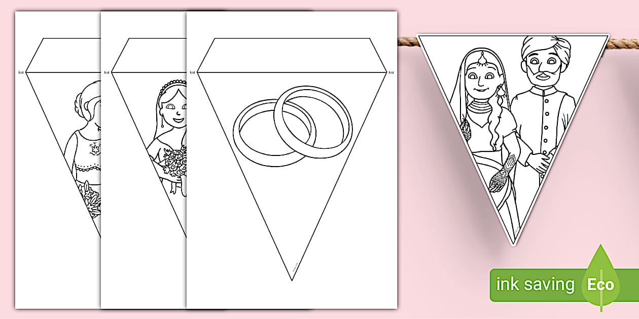 Wedding Bunting to Colour | Bunting Decorations | Twinkl