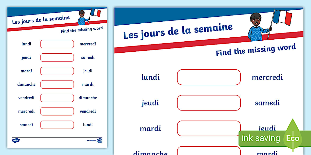 Les Jours De La Semaine - Find The Missing Word - Twinkl