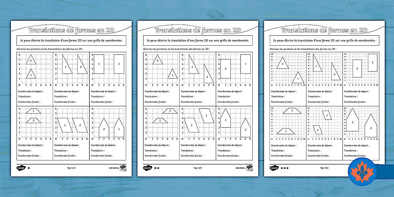 2D Shape Translations: Differentiated Worksheets French