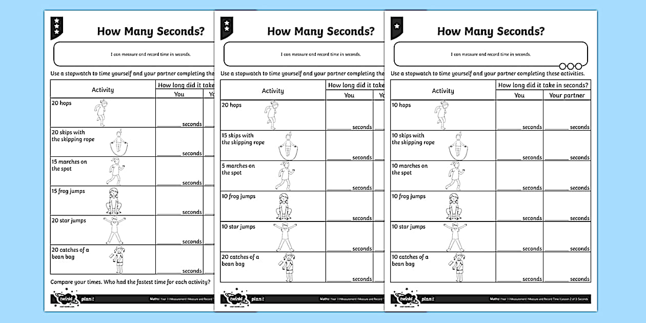Higher Ability How Many Seconds? Differentiated Worksheets