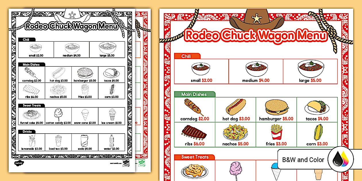 Rodeo Dramatic Play Chuckwagon Menu Sign