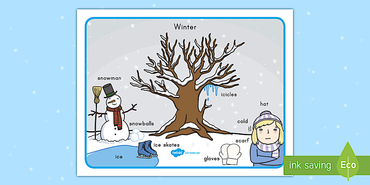 Winter Scene Word Mat (teacher made) - Twinkl