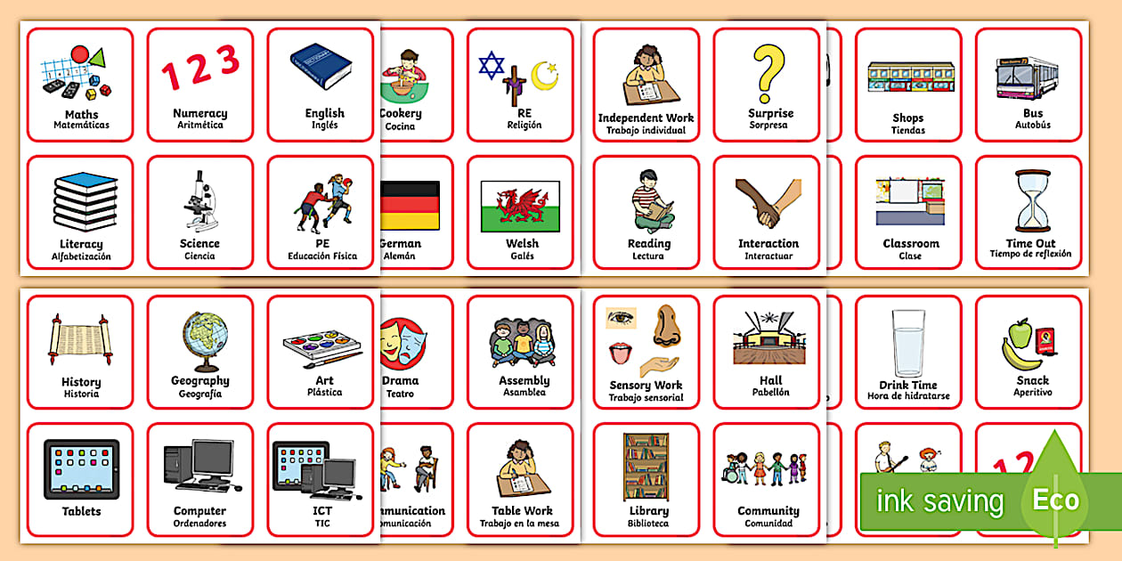 SEN Visual Timetable - English / Spanish - EAL, SEN Visual Timetable for