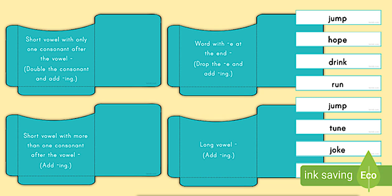 Words Ending With -ing Sorting Activity (teacher made)