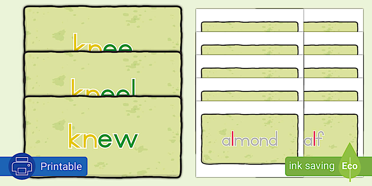 Grade 3 Phonics: Silent k Silent l: Word Wall Cards - Twinkl